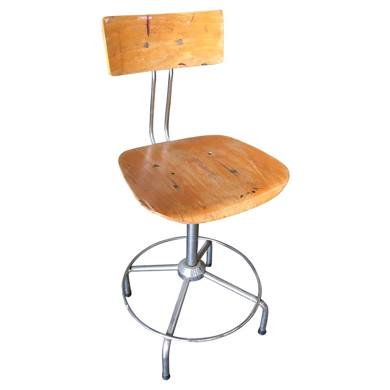 Italian Chrome and Formed Birch Plywood Artist Drafting Work Chair For ...
