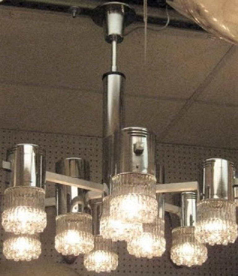 Mid century Italian Chrome and Glass Nine-Light Chandelier For Sale at ...