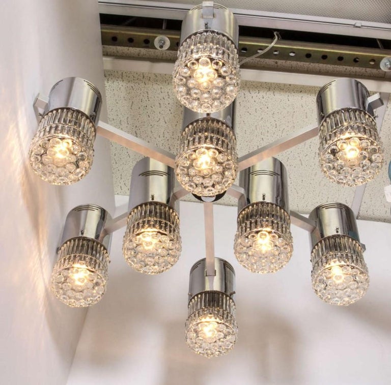 Mid century Italian Chrome and Glass Nine-Light Chandelier For Sale at ...