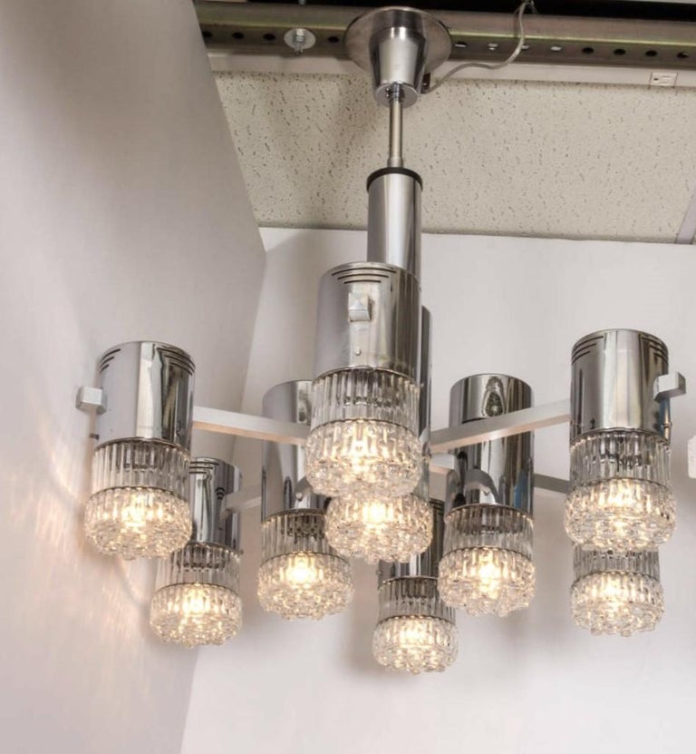 Mid century Italian Chrome and Glass Nine-Light Chandelier For Sale at ...