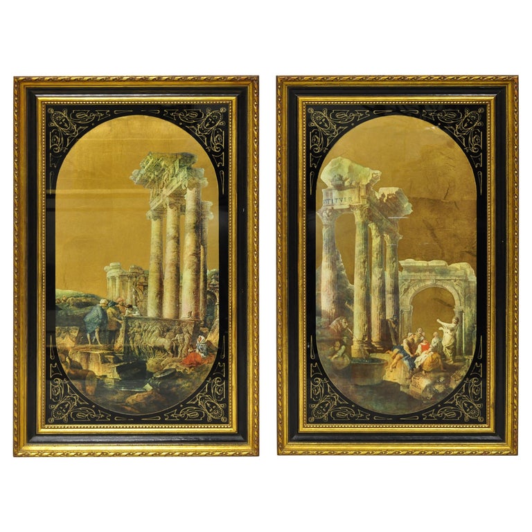 Italian Classical Reverse Painted Glass Gold Roman Greek Art Painting ...