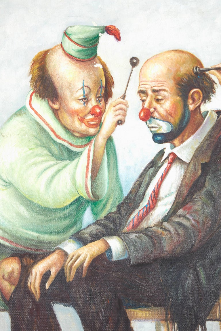 Italian "Clown Doctors" Oil on Canvas Painting Signed Barcelo For Sale ...