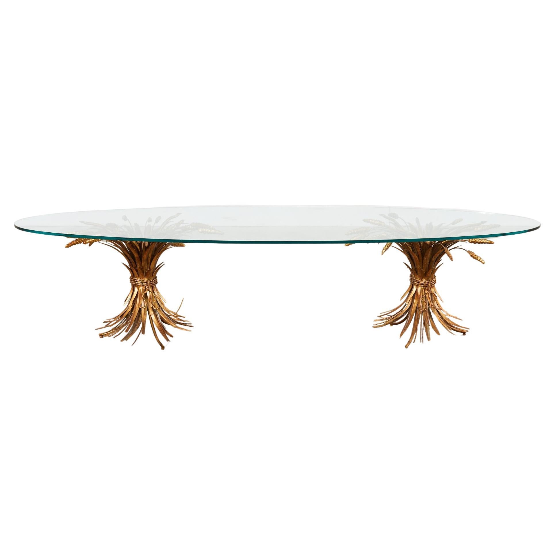 Italian Coco Chanel Style Gilt Sheaf of Wheat Cocktail Table at 1stDibs