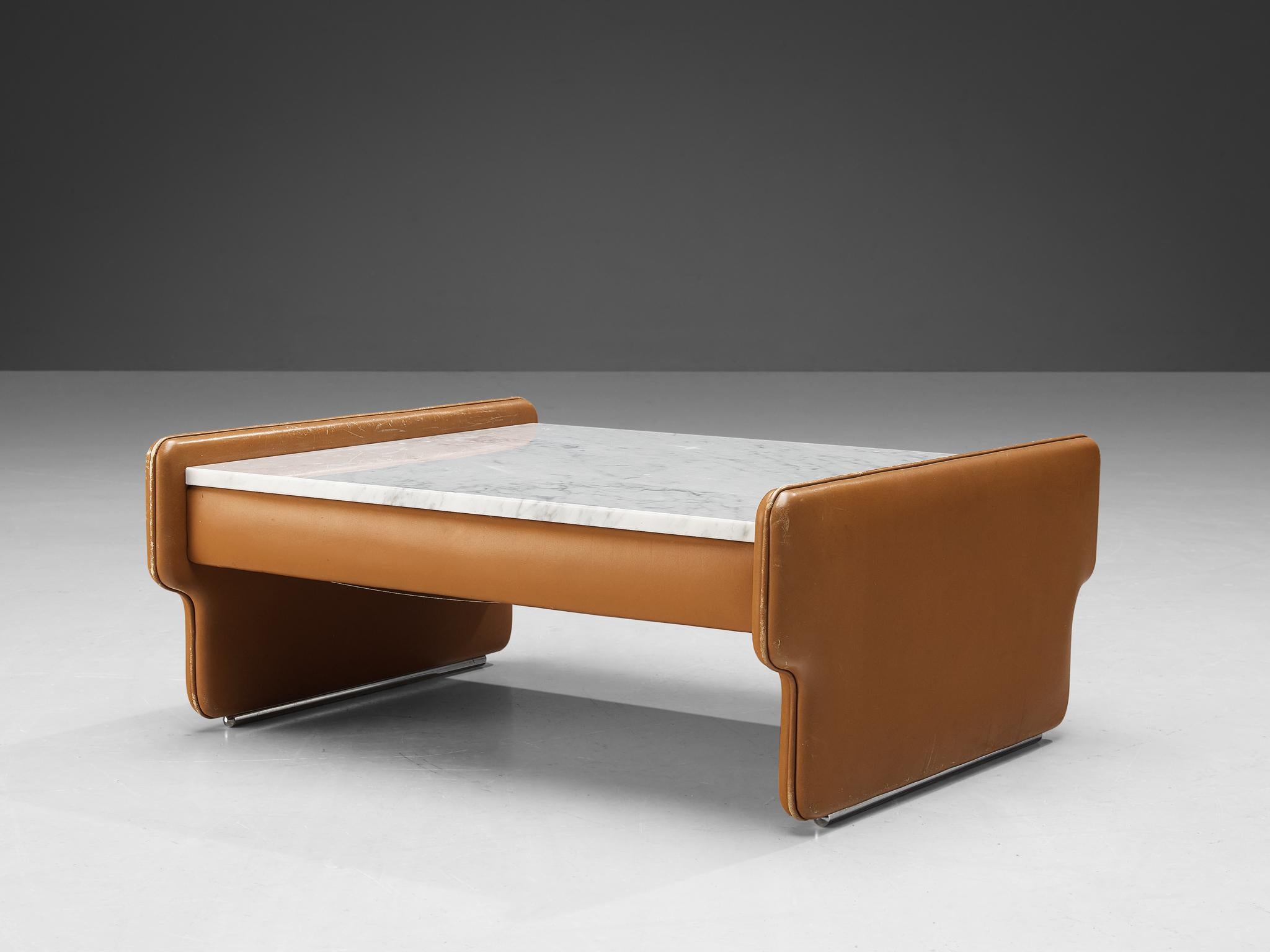 Italian Coffee Table in Leather and Marble For Sale at 1stDibs