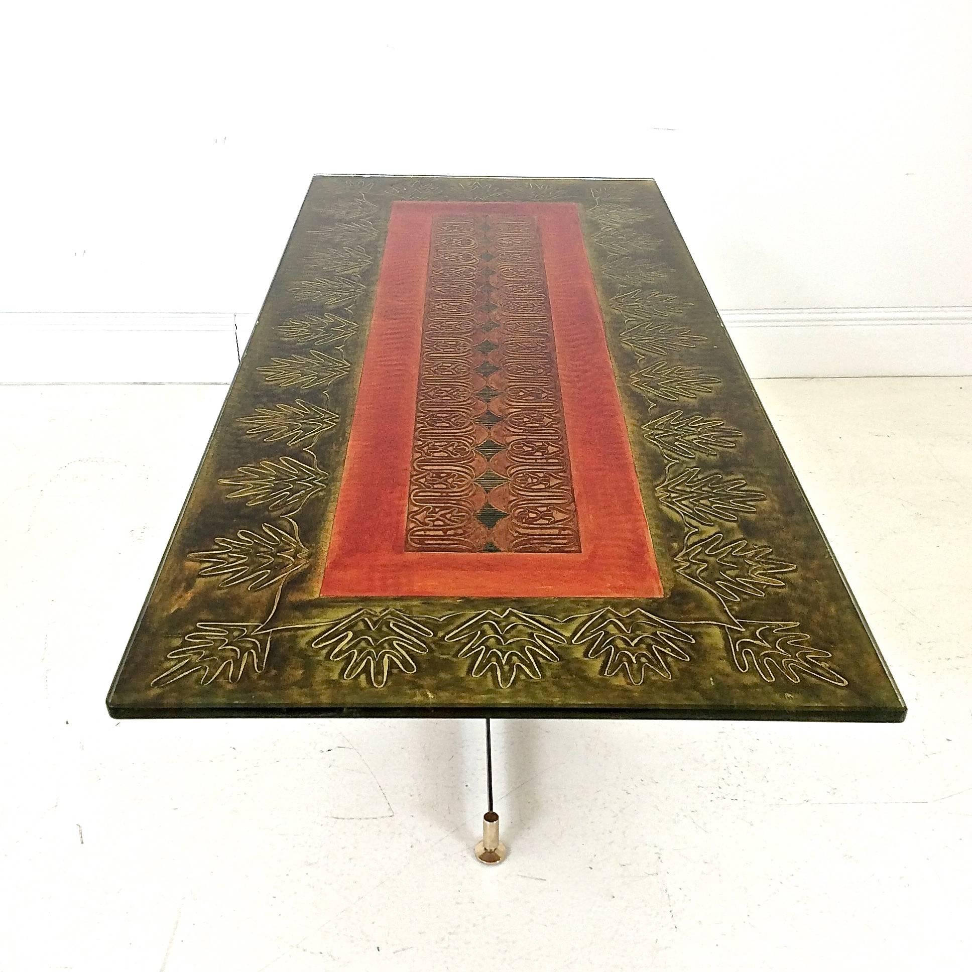 Italian Coffee Table with Églomiséd Glass Top, circa 1960 at 1stDibs