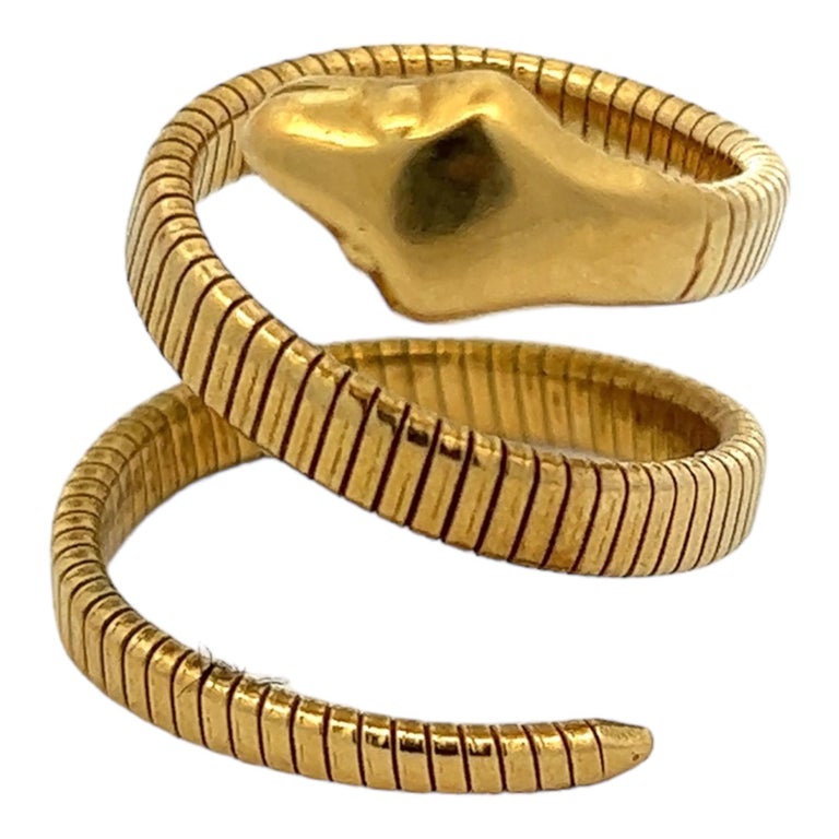 Italian Coil Snake 18 Karat Yellow Gold Wide Vintage Band Ring For Sale ...