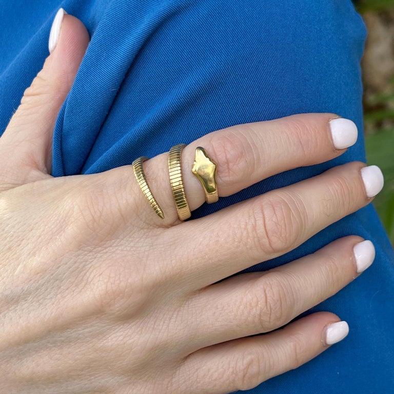 Italian Coil Snake 18 Karat Yellow Gold Wide Vintage Band Ring For Sale ...