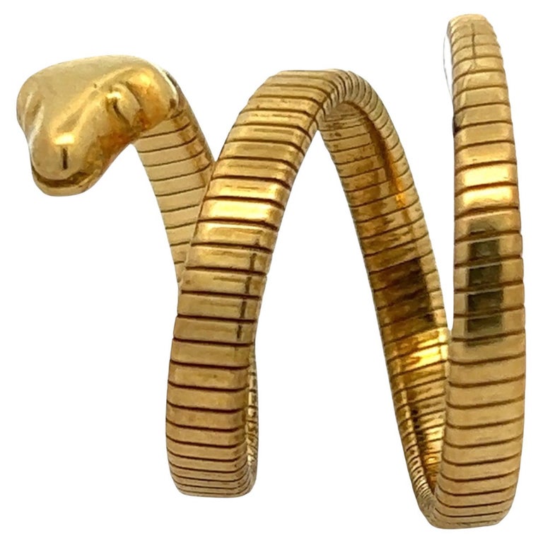 Italian Coil Snake 18 Karat Yellow Gold Wide Vintage Band Ring For Sale ...