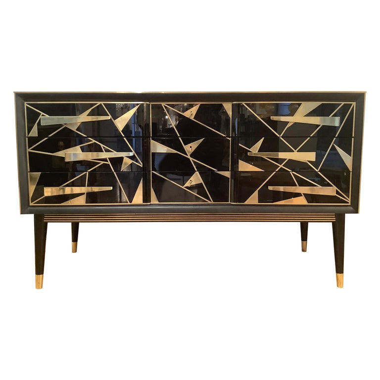 Italian Commode with Three Drawers in Tinted Glass at 1stDibs