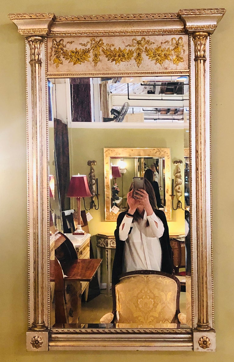 Italian Console Mirror Having Silver Leaf Eglomise Design by LaBarge ...