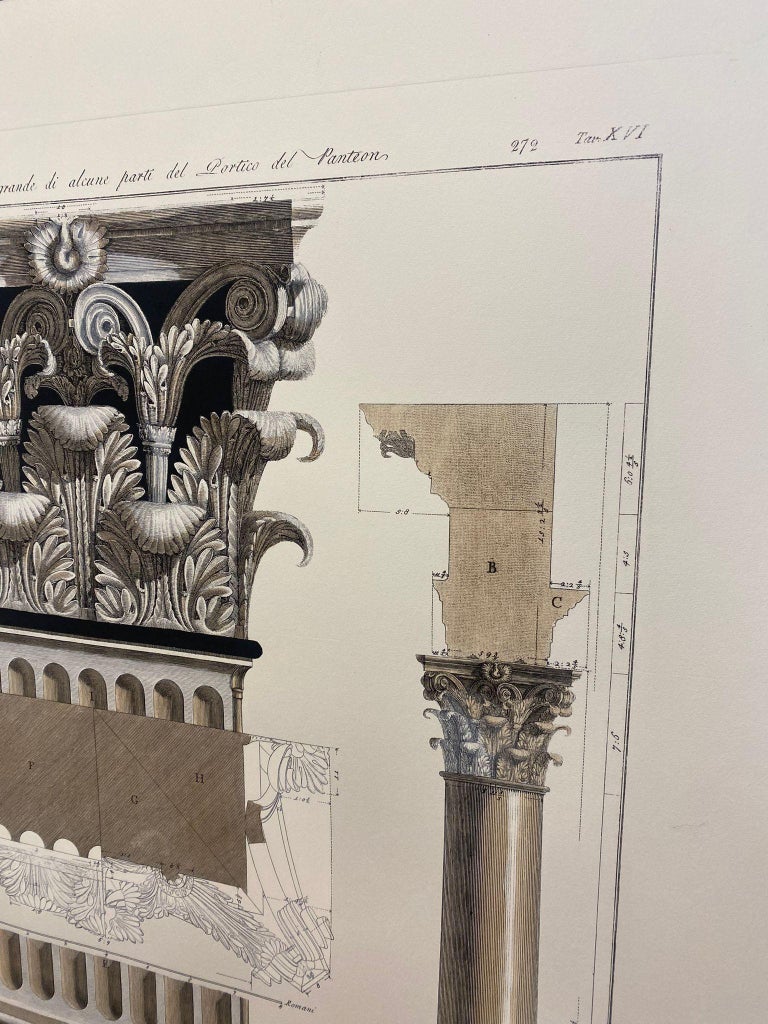 Italian Contemporary Hand Painted Print Pantheon Architectural Drawing ...