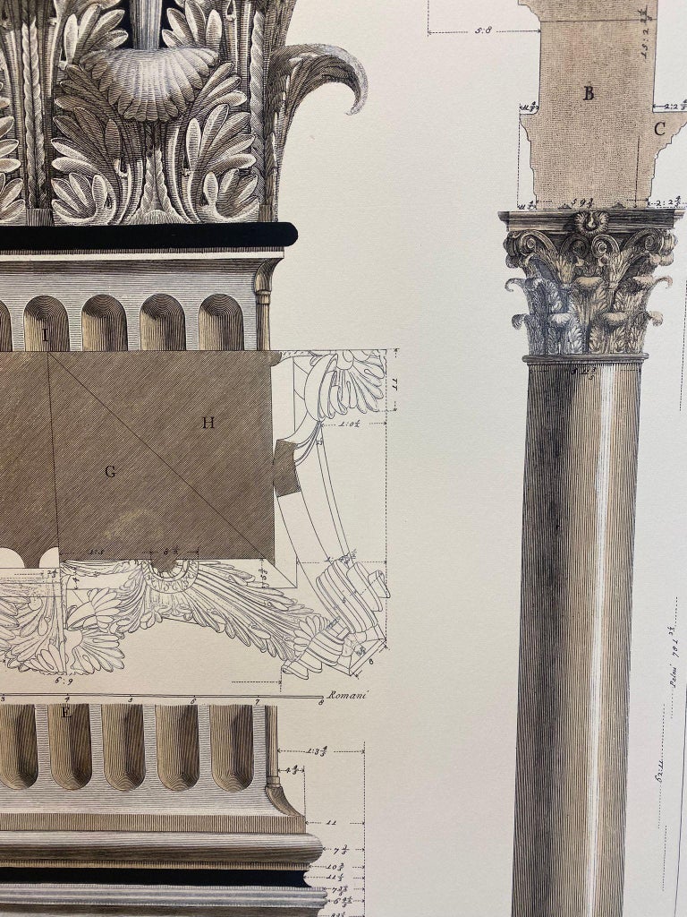 Italian Contemporary Hand Painted Print Pantheon Architectural Drawing ...