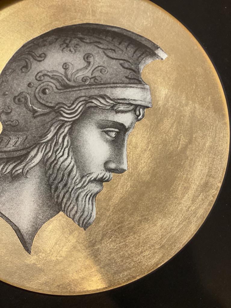 Italian Contemporary Print of Ancient Profile with Round Gold Wooden ...