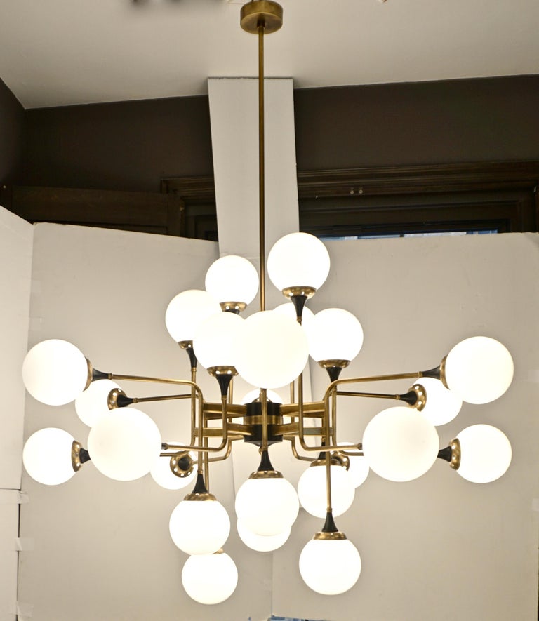 Italian Contemporary White Black and Brass 24-Light Modern Asymmetric ...