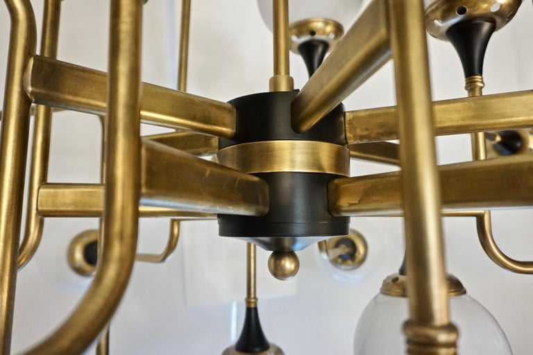 Italian Contemporary White Black and Brass 24-Light Modern Asymmetric ...