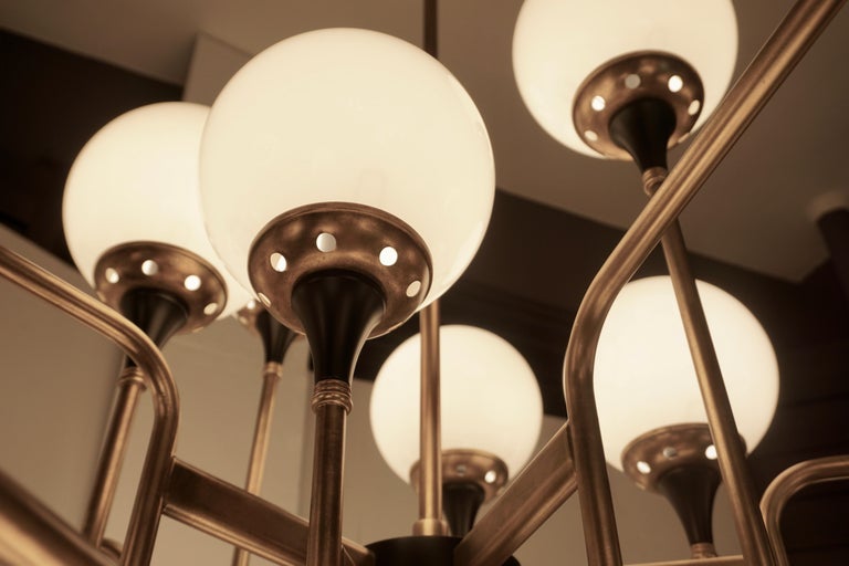 Italian Contemporary White Black and Brass 24-Light Modern Asymmetric ...