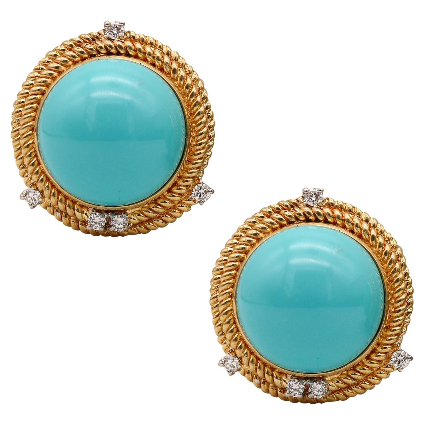 Fasano Turin Italy Multi Gem Set Gold Clip-On Earrings For Sale at 1stDibs