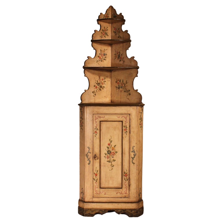 Italian Corner Cabinet Circa 1800 In Polychrome Wood For Sale at 1stDibs