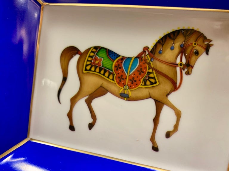 Italian Craftsmanship Hand Painted Porcelain Tray Blue and Gold Colors ...