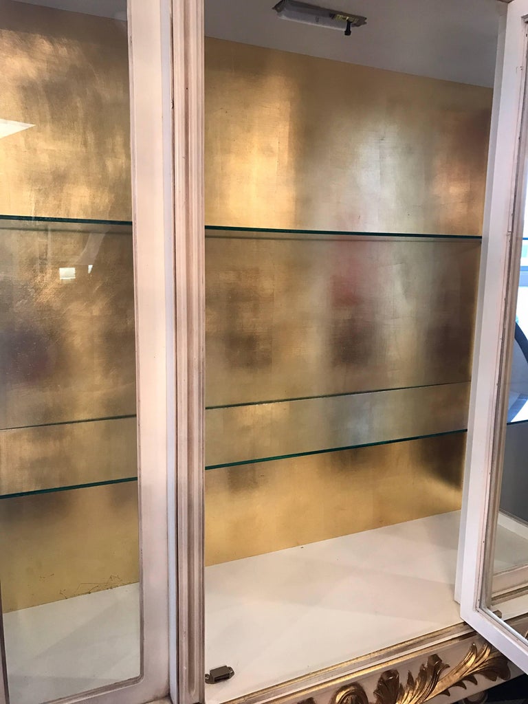 Gustavian Cream Painted and Gold Gilt Display Cabinet Vitrine at 1stDibs