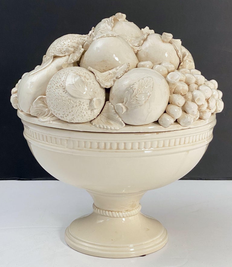 Italian Creamware Tureen or Bowl on Pedestal with Mixed Fruit Topiary ...
