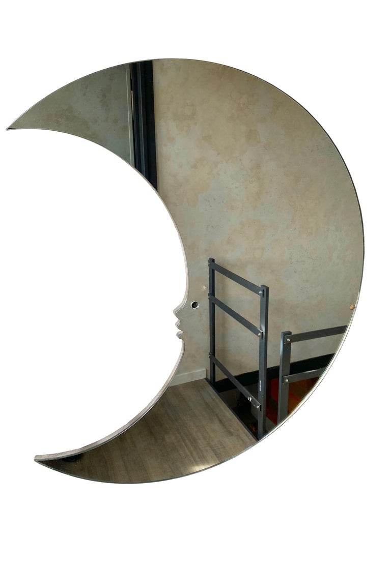Italian Crescent Moon Face Wall Mirror, 1970s For Sale at 1stDibs