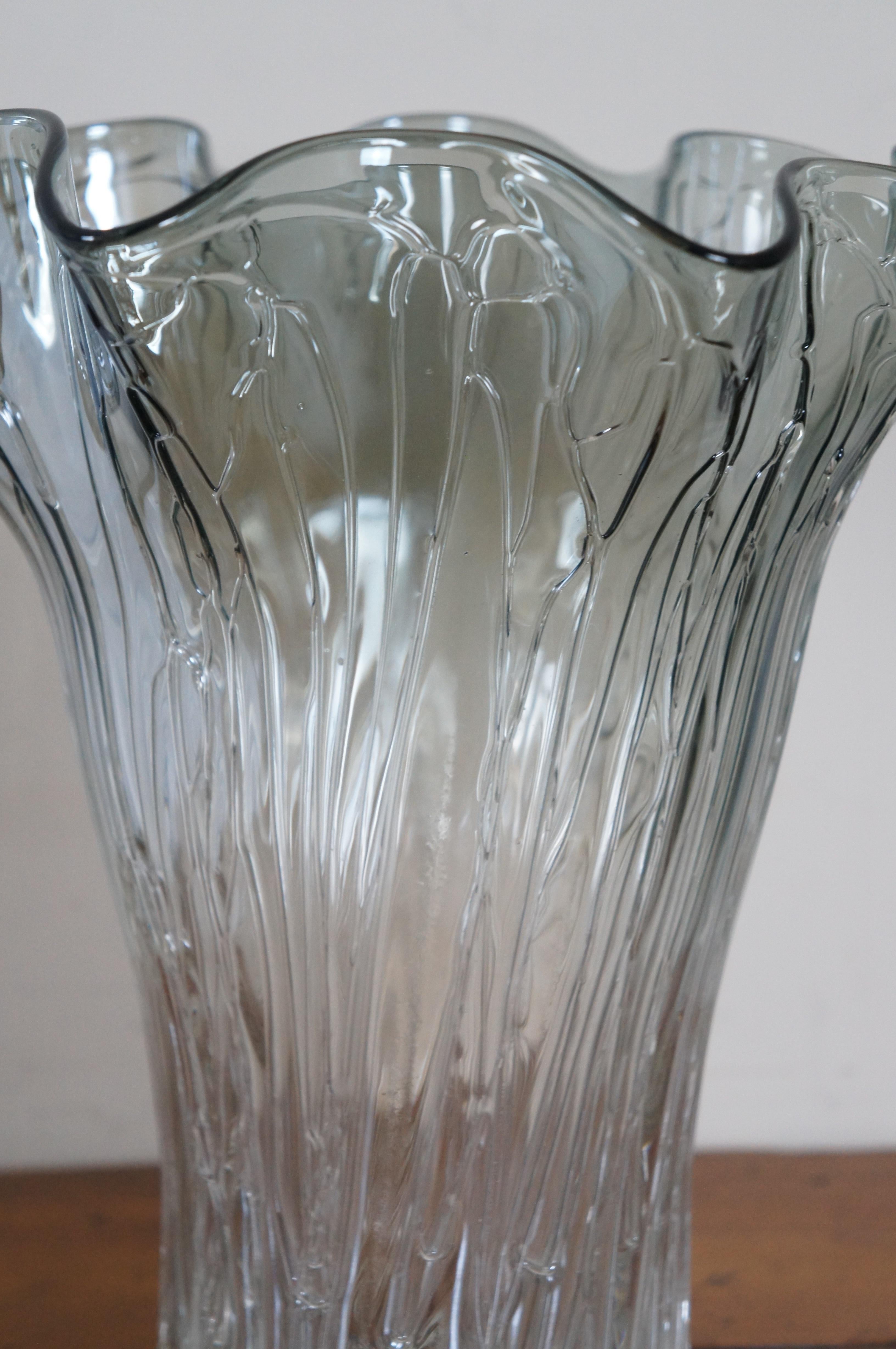 Italian Cristalleria d'Arte Smoked Murano Glass Free Form Ruffled Vase ...