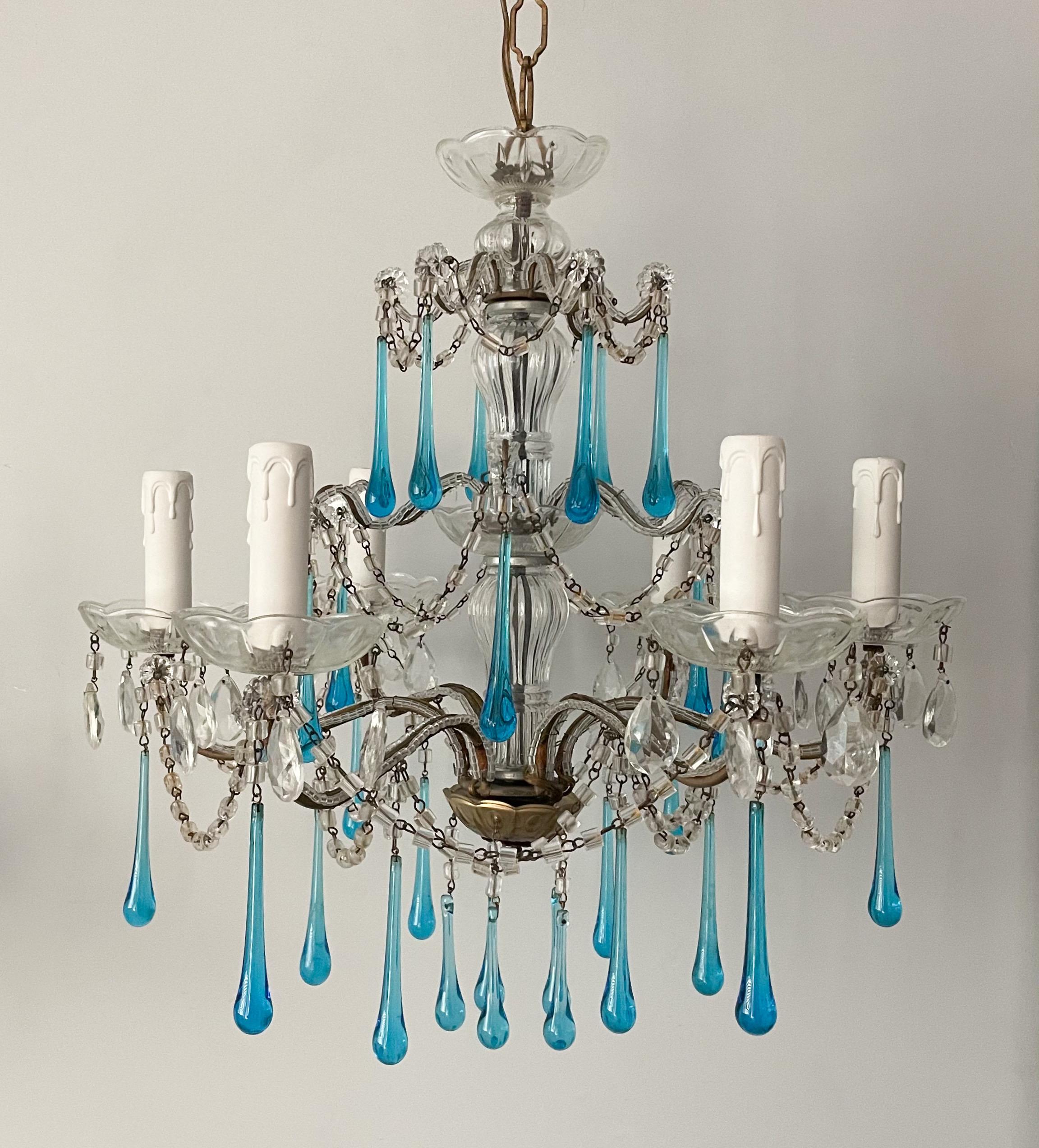 Italian Crystal Beaded Chandelier with Turquoise Drops at 1stDibs ...