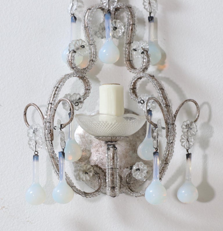 Italian Crystal Beaded Sconces with Opaline Drops at 1stDibs