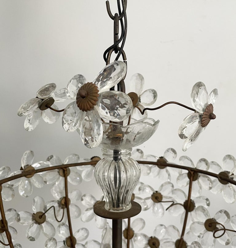 Italian Crystal Chandelier with Beaded Flowers For Sale at 1stDibs