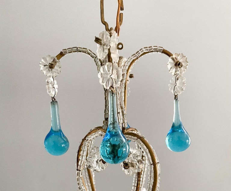 Italian Crystal Chandelier with Blue Drops at 1stDibs