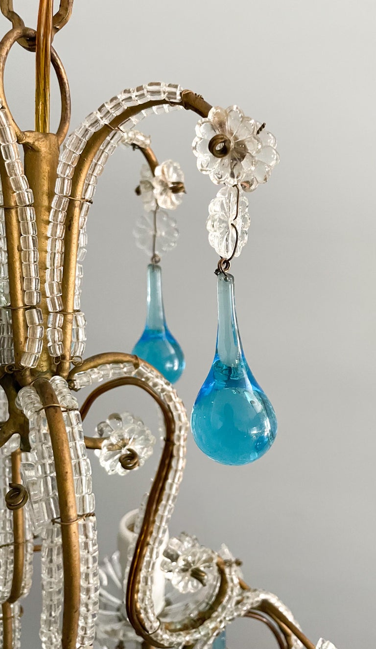 Italian Crystal Chandelier with Blue Drops at 1stDibs