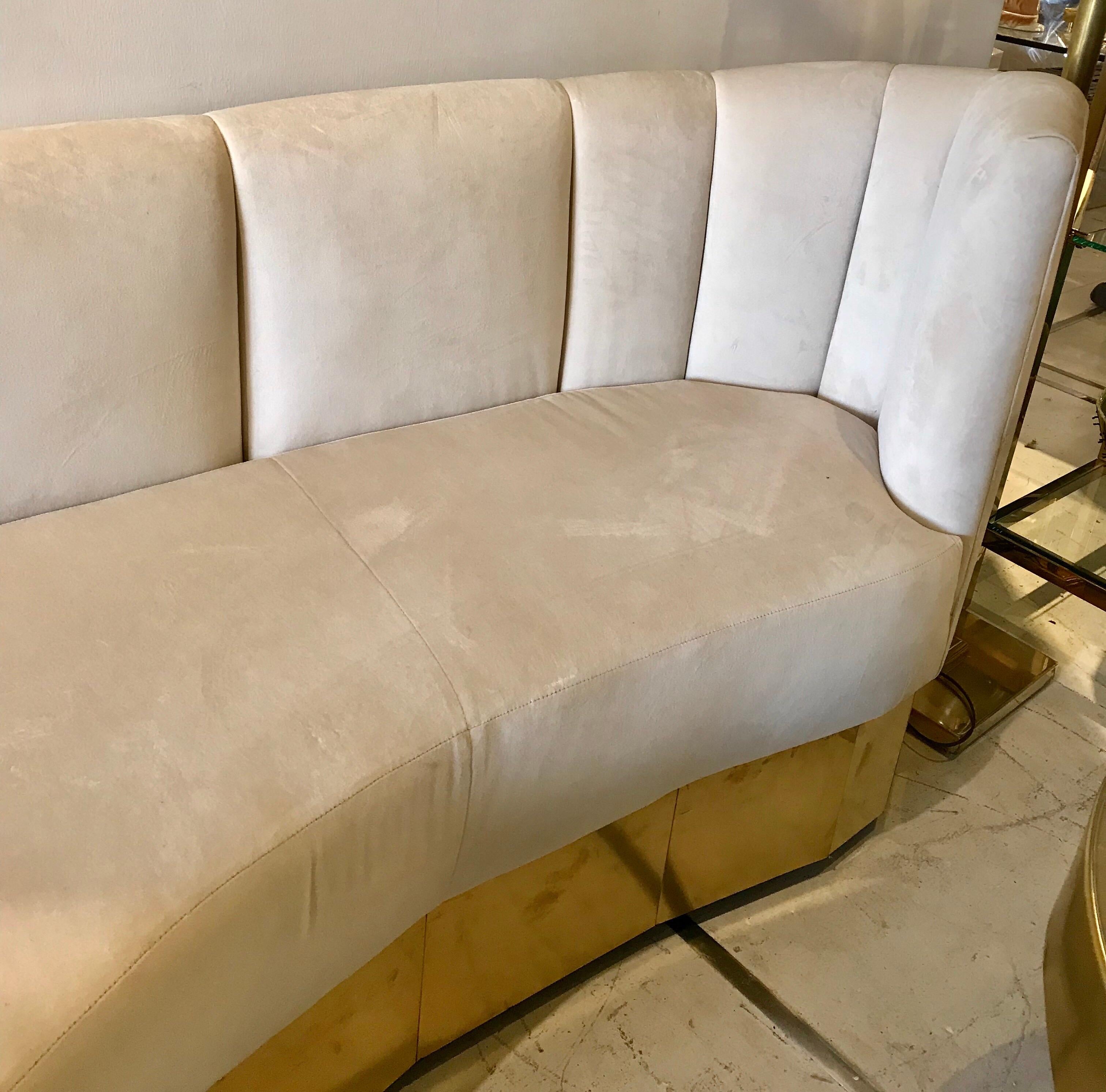 Italian Curved Cream Velvet and Brass Sofa For Sale at 1stDibs