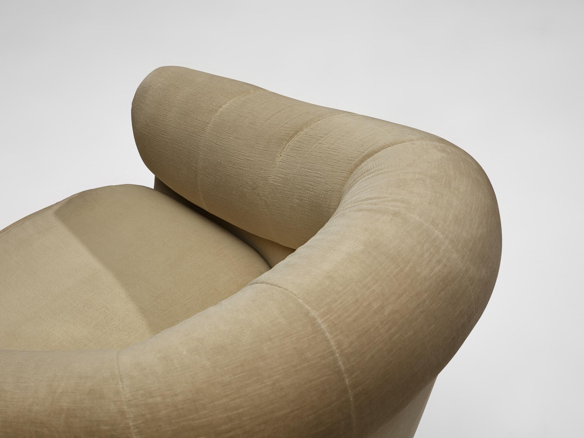 Italian Curved Lounge Chair in Light Beige Velours at 1stDibs