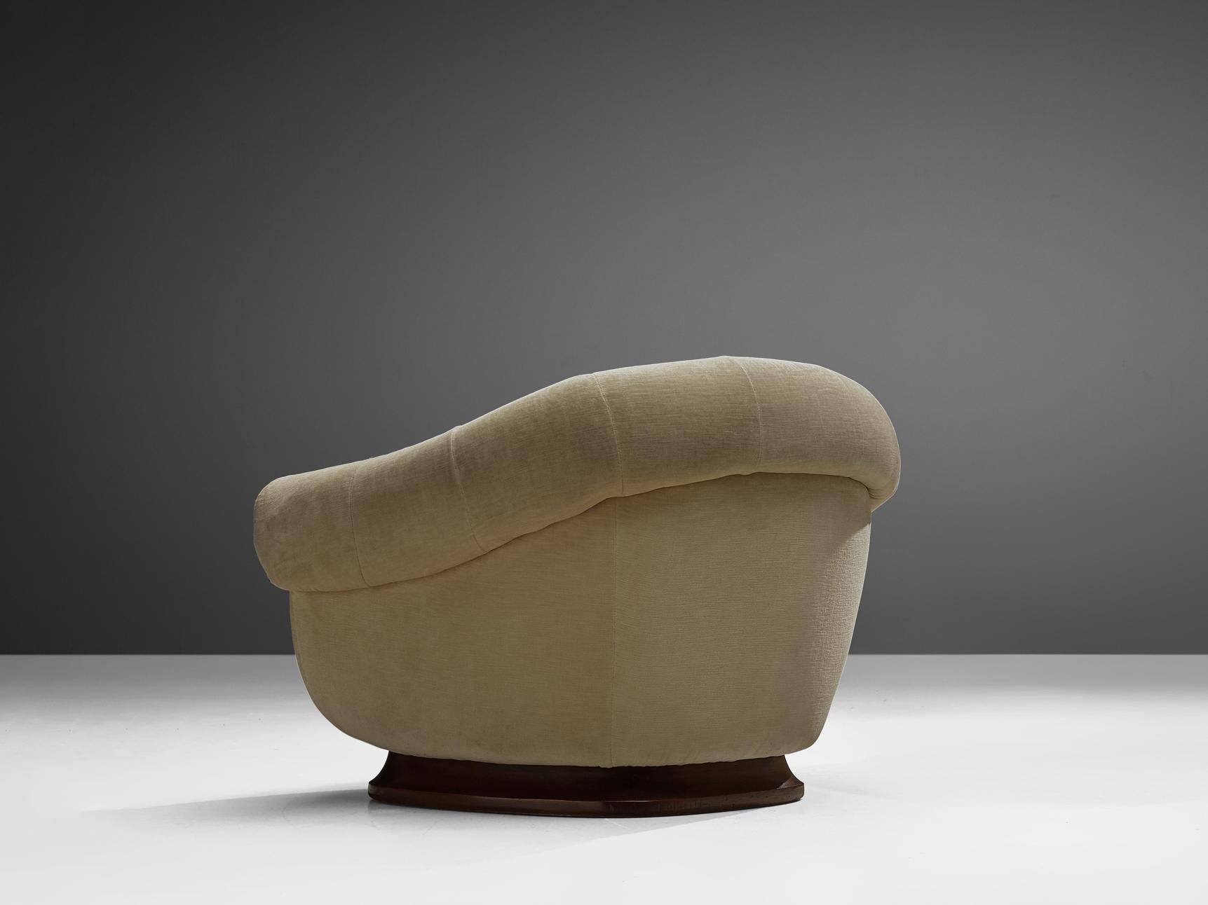 Italian Curved Lounge Chair in Light Beige Velours at 1stDibs