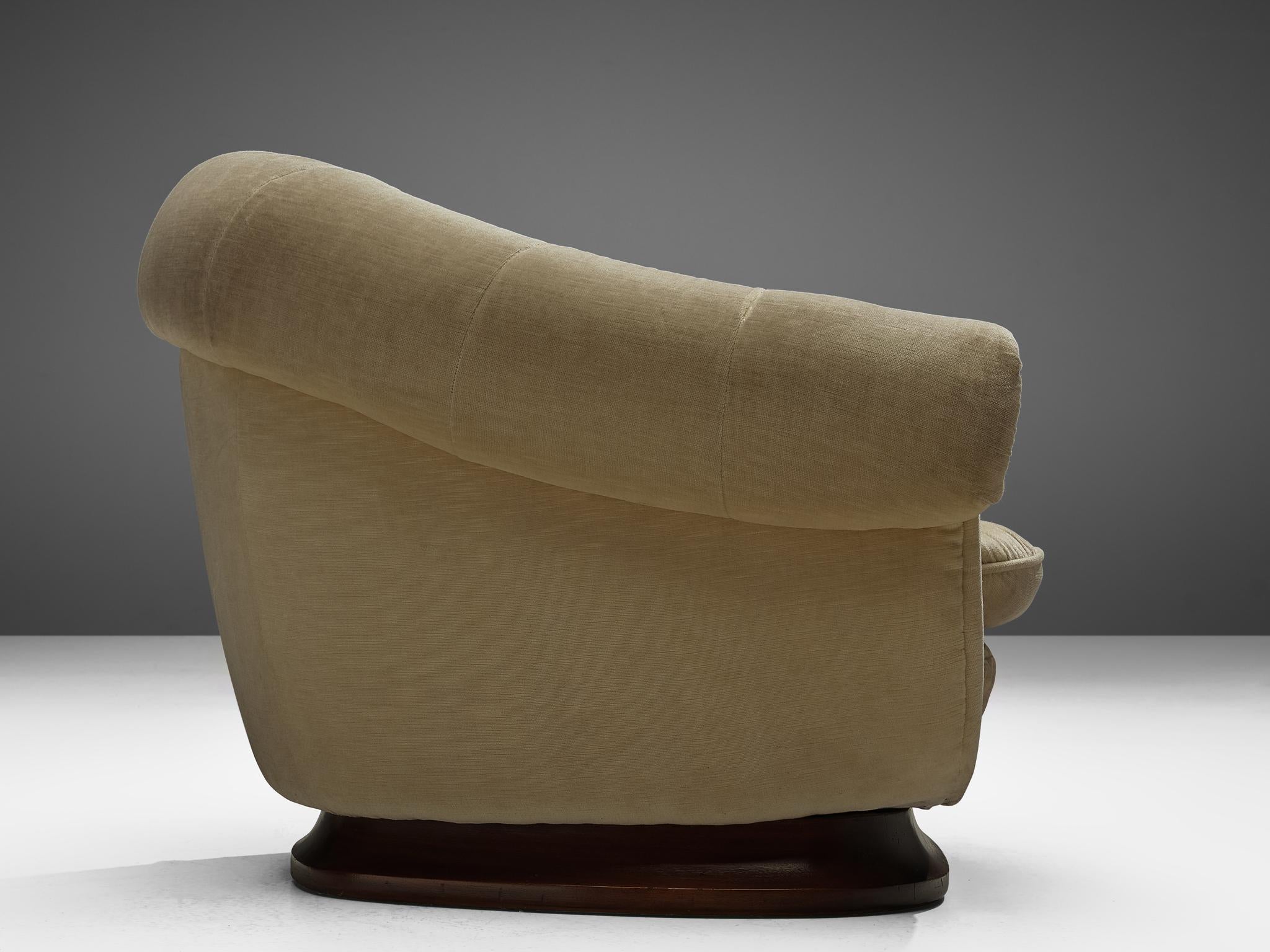 Italian Curved Lounge Chair in Light Beige Velours at 1stDibs