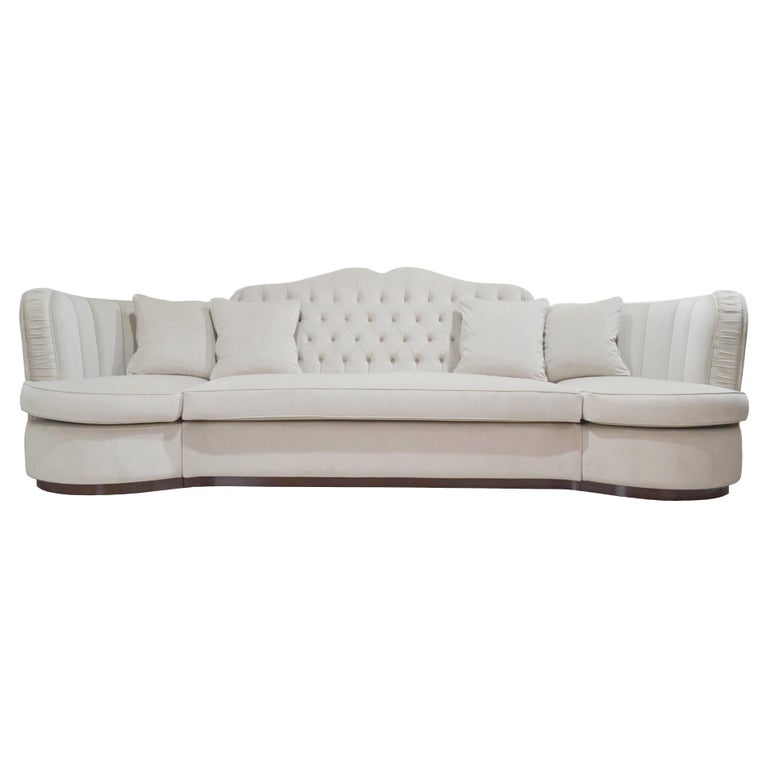 Italian Curved Modular Classic Sofa in Beige Velvet For Sale at 1stDibs