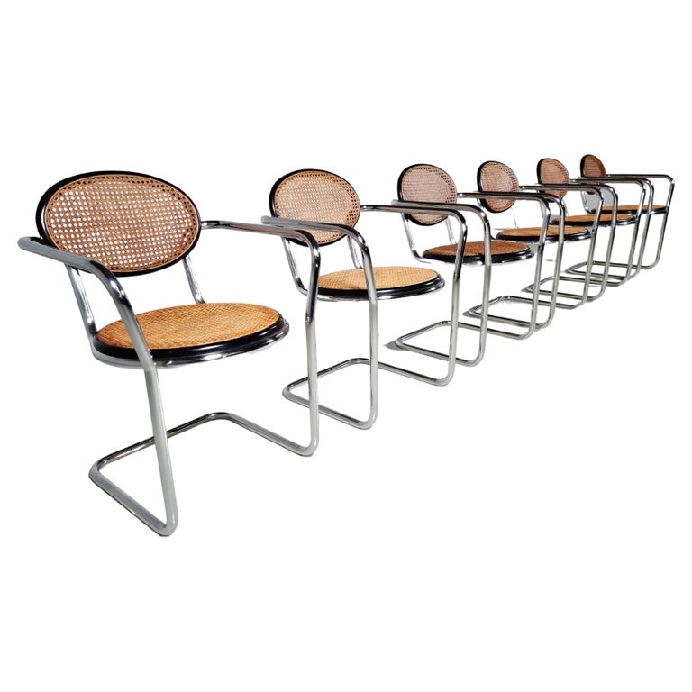 Italian Curved Tubular Dining Chairs, 1970s, Set of 6 at 1stDibs