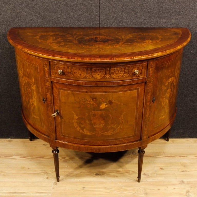 Italian Demilune Sideboard in Inlaid Wood in Louis XVI Style from 20th ...
