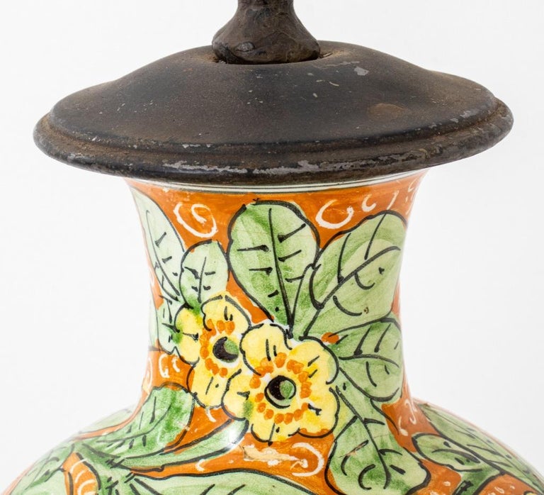 Italian Deruta Ceramic Vase Mounted as a Lamp For Sale at 1stDibs