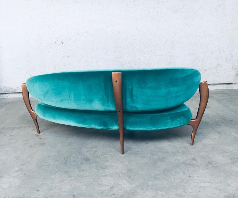Italian Design Floating Free Form Curved Sofa w Sculptural Copper Base ...