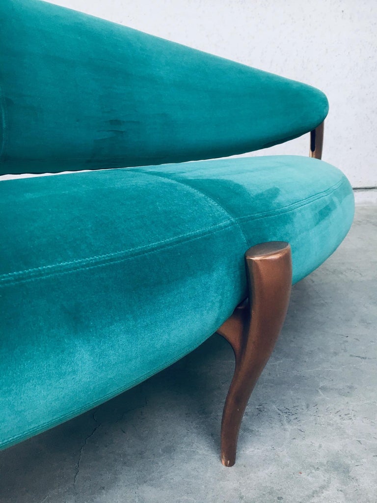 Italian Design Floating Free Form Curved Sofa w Sculptural Copper Base ...