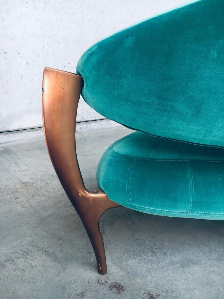 Italian Design Floating Free Form Curved Sofa w Sculptural Copper Base ...
