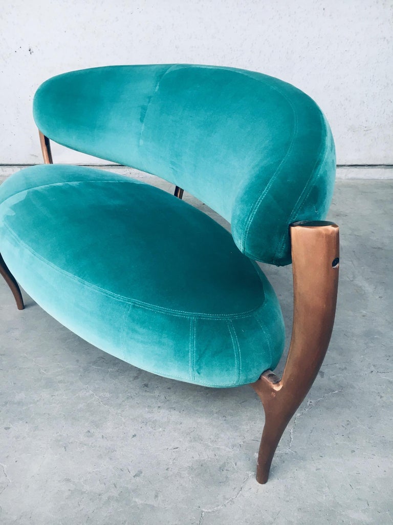 Italian Design Floating Free Form Curved Sofa w Sculptural Copper Base ...