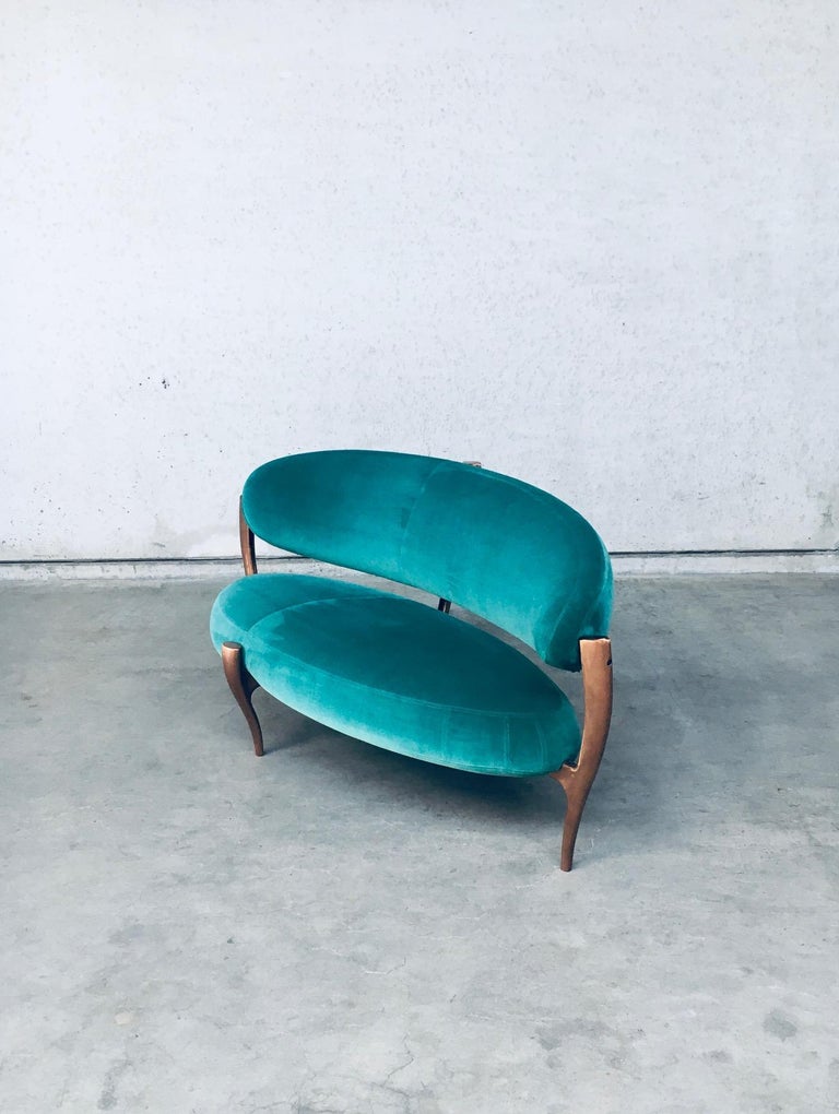 Italian Design Floating Free Form Curved Sofa w Sculptural Copper Base ...