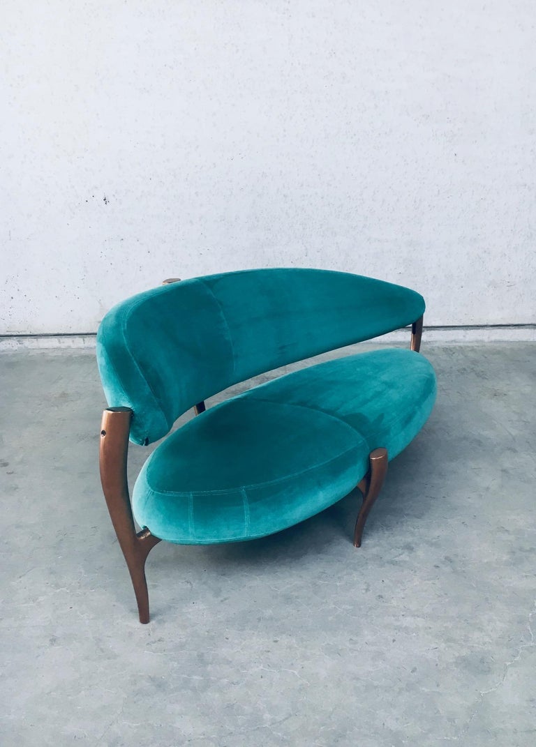 Italian Design Floating Free Form Curved Sofa w Sculptural Copper Base ...