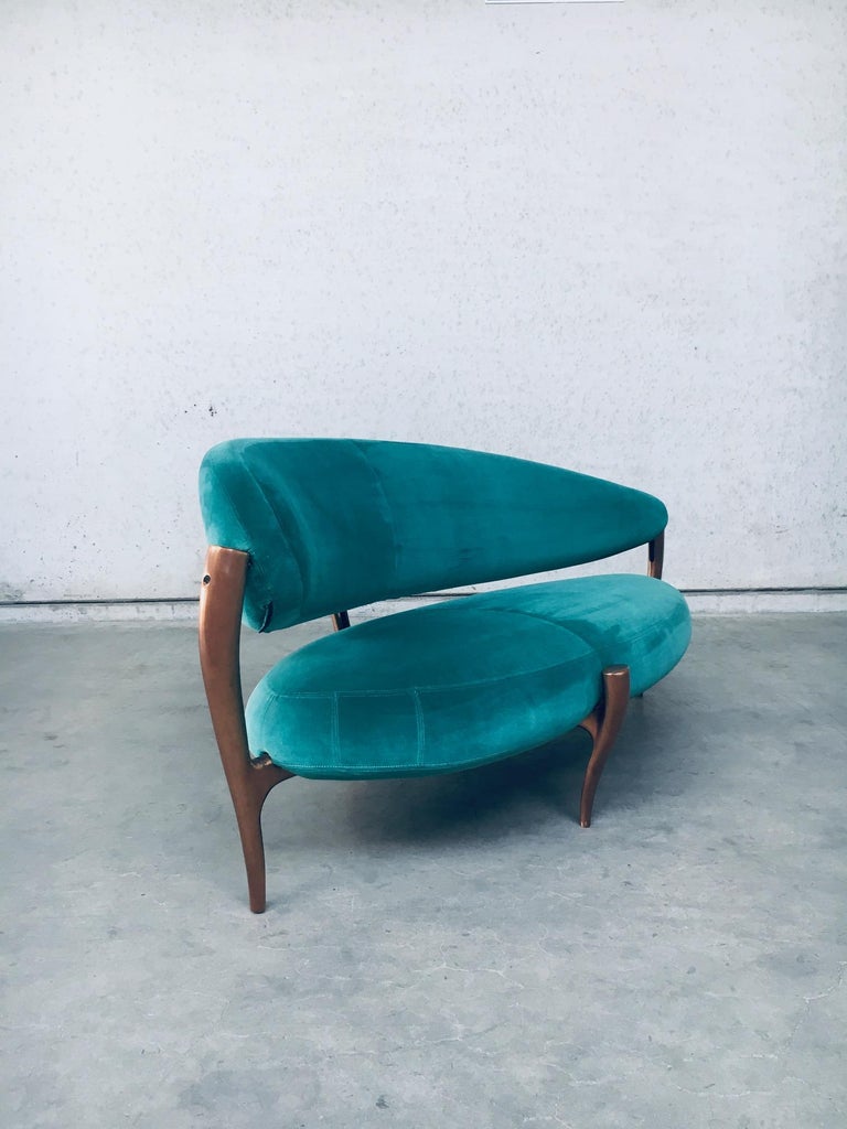 Italian Design Floating Free Form Curved Sofa w Sculptural Copper Base ...