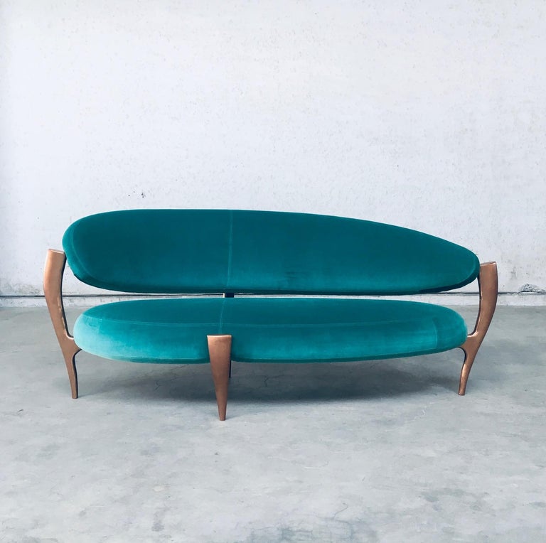 Italian Design Floating Free Form Curved Sofa w Sculptural Copper Base ...