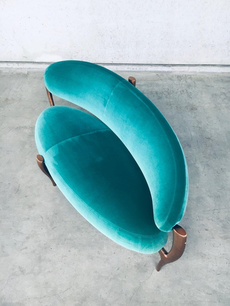 Italian Design Floating Free Form Curved Sofa w Sculptural Copper Base ...
