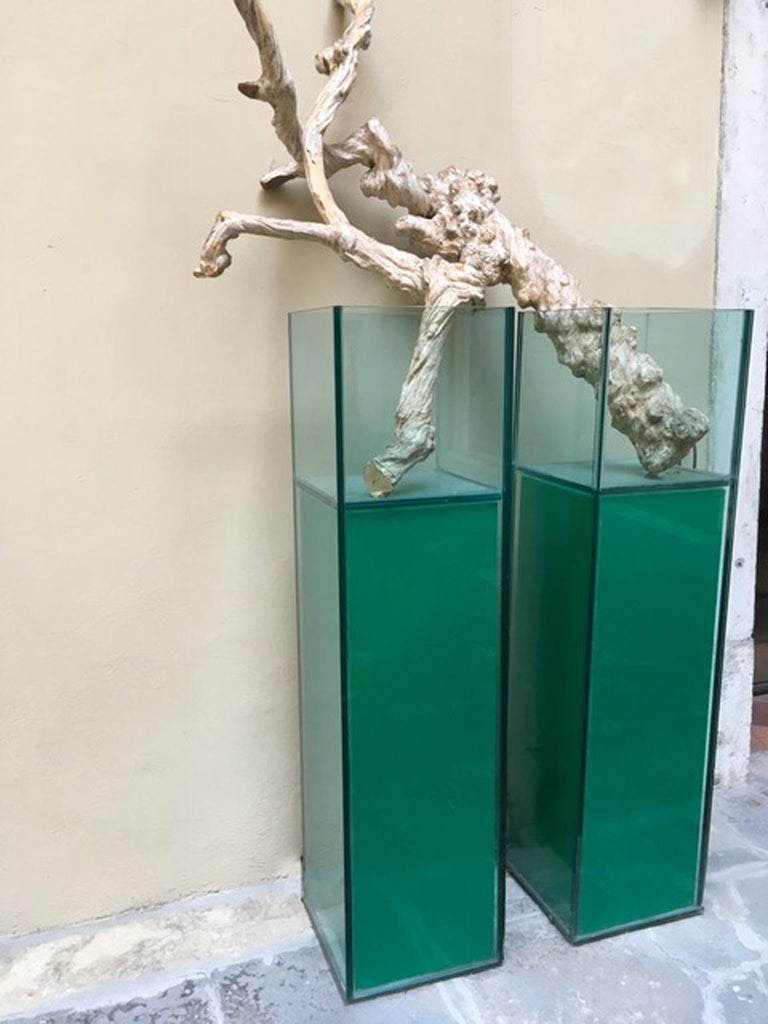 Italian Design Pair of Green Lightened Clear Crystal Pedestal with ...